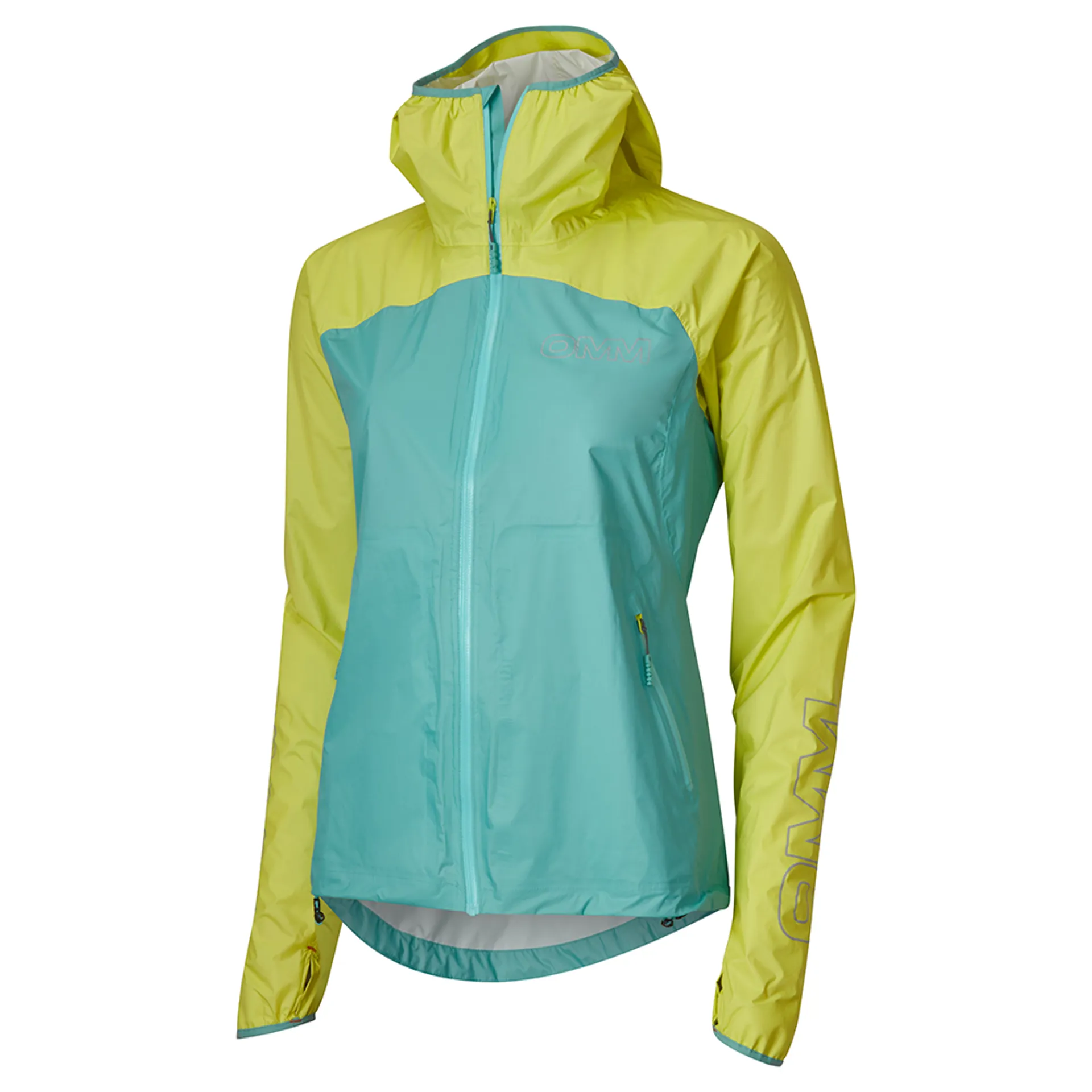 OMM Halo+ Jacket Women's Waterproof Running Jacket Aqua/Yellow